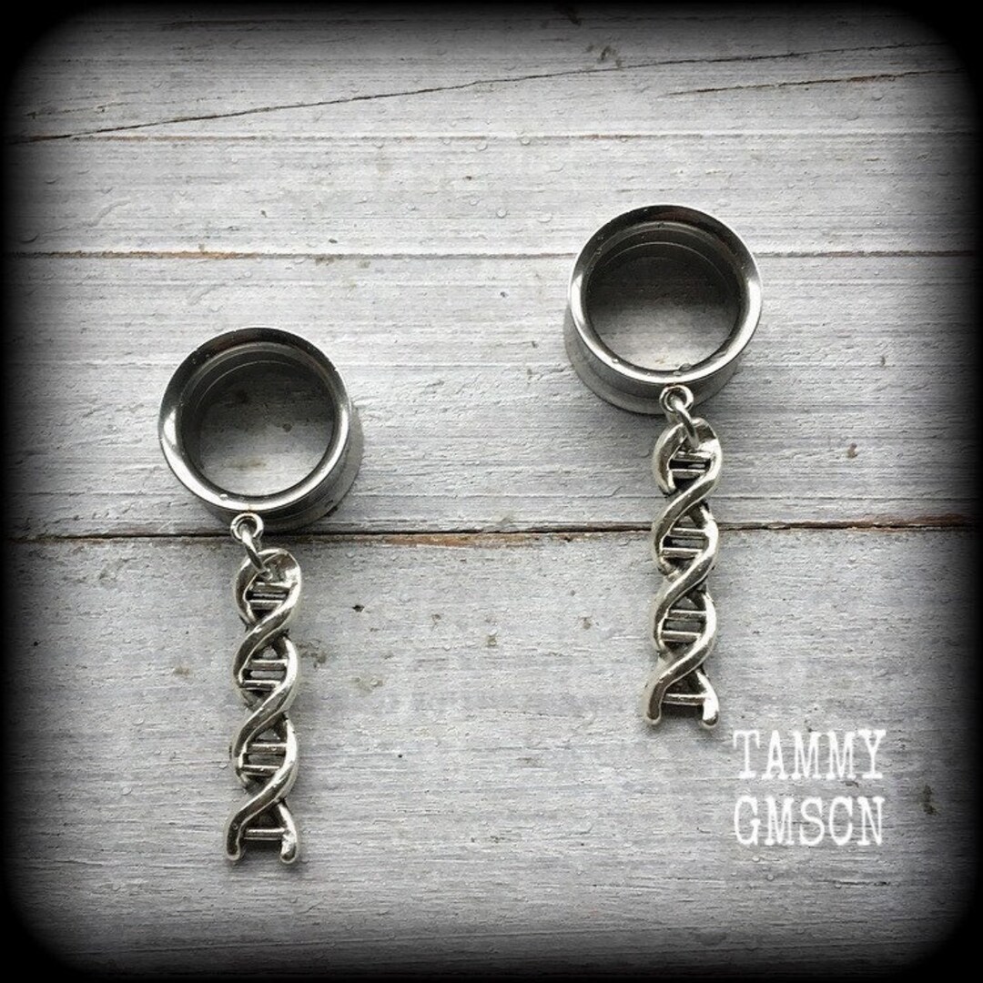 DNA Strand Ear Gauges DNA Tunnel Earrings Double Helix Tunnel Dangles ...