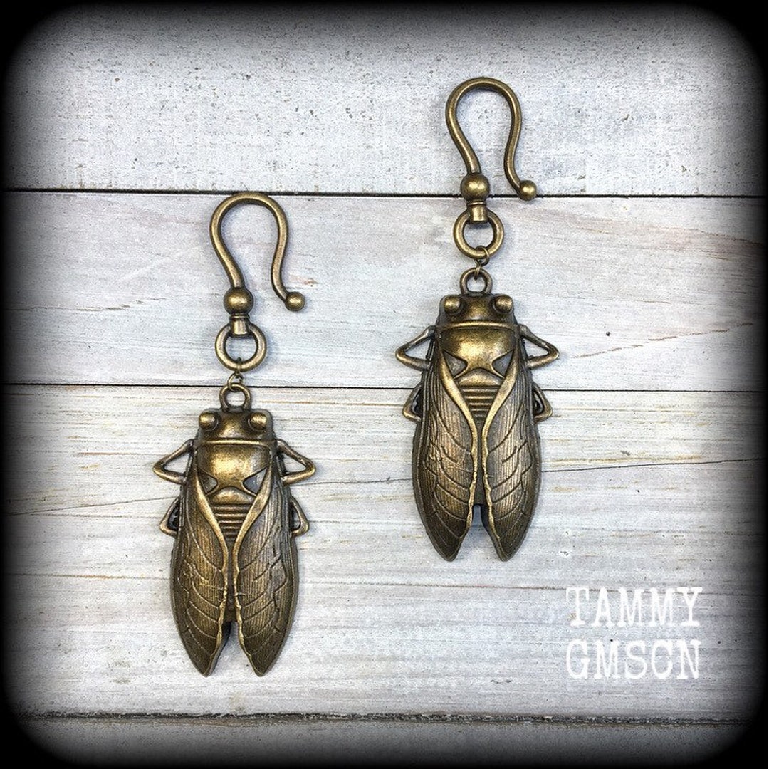 Cicada Ear Hangers Bronze Cicada Earrings 2 Gauge Ear Weights Insect ...