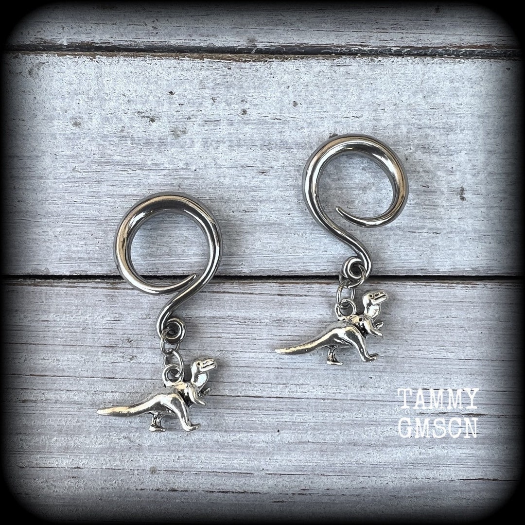 Dinosaur Gauged Earrings 6 Gauge Ear Weights T Rex Ear Hangers ...