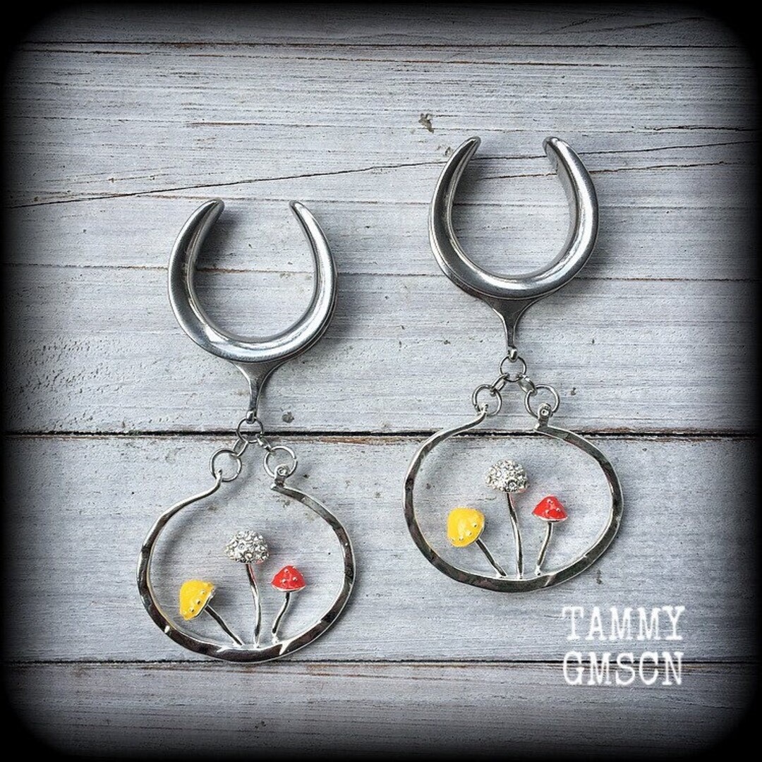 Mushroom Lobe Hangers 25mm Ear Weights Mushroom Gauged Earrings 1” Ear ...