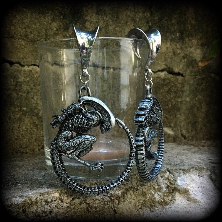 Alien Xenomorph Gauged Earrings 16mm Ear Weights 5/8