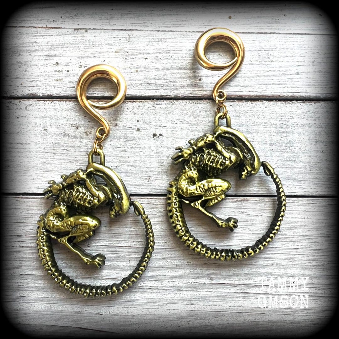 Alien Xenomorph Ear Weights 2 Gauge Ear Weights 6mm Lobe Hangers Aliens ...