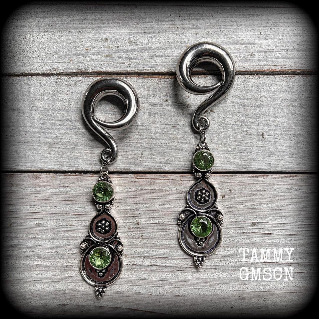 Peridot Lobe Hangers 0 Gauge Gemstone Ear Weights 8mm Gemstone Ear ...