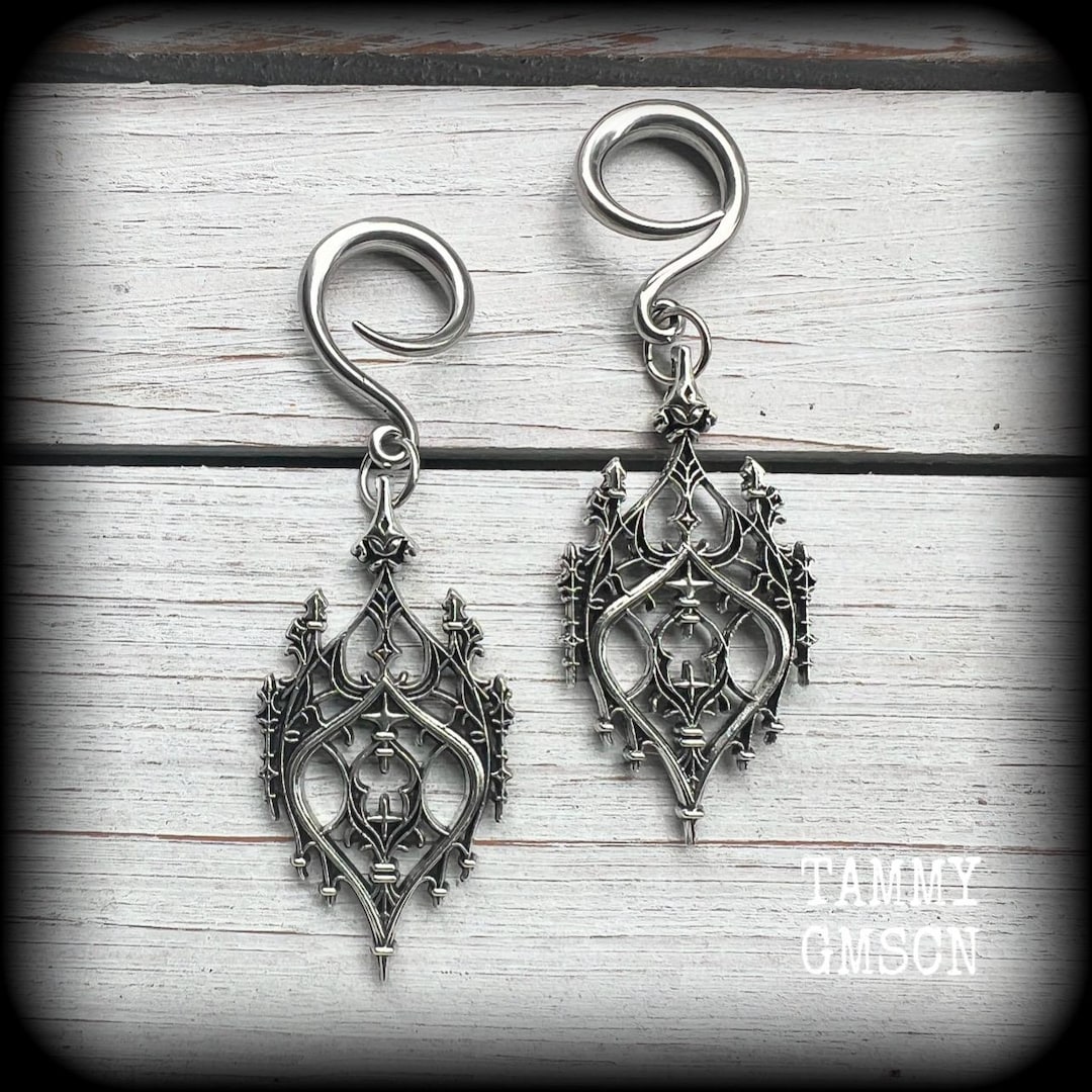 Gothic Cathedral Ear Hangers 6 Gauge Ear Weights Gothic Arch Gauged ...