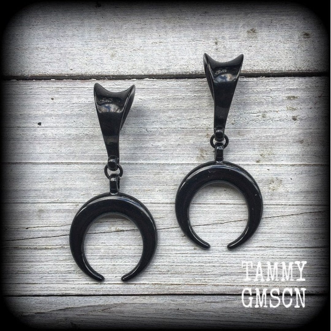 Crescent Moon Ear Weights Black Moon Earrings 12mm Ear Weights Ear ...