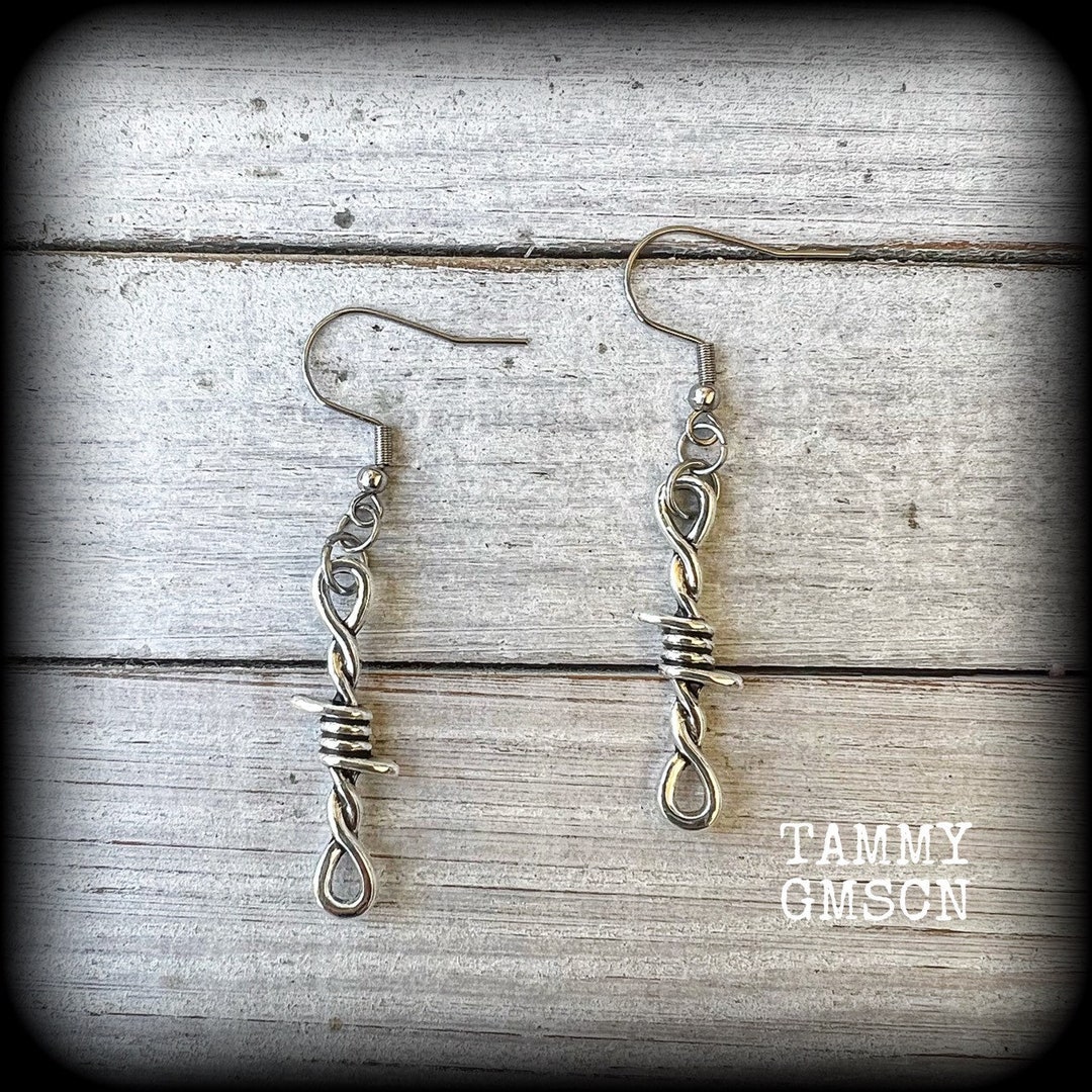 Barbed wire earrings Razor wire earrings Weapons earrings Punk earrings ...