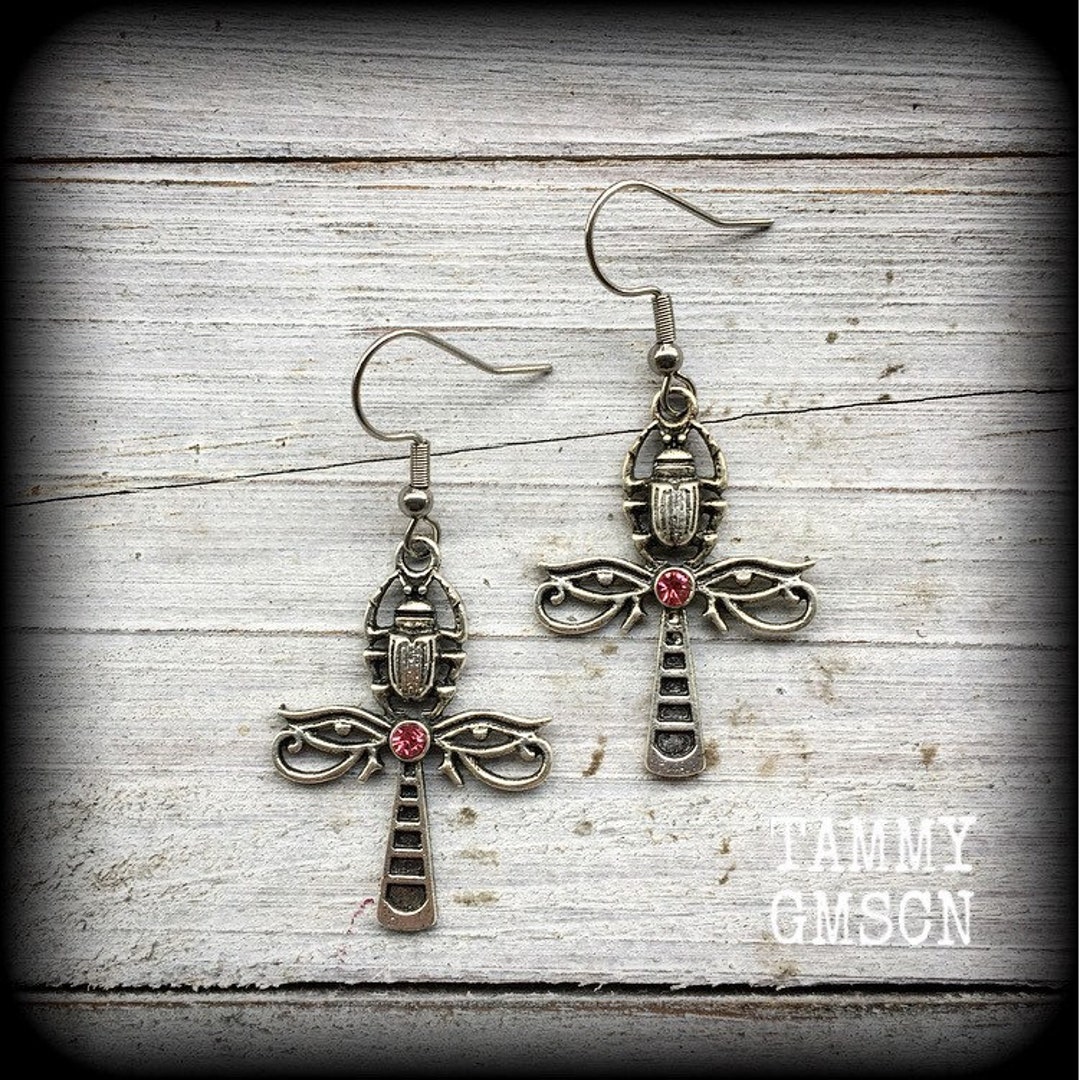 Ankh Earrings Egyptian Earrings Scarab Beetle Earrings Eye of Horus ...