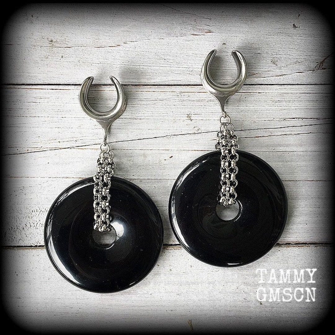 Black Obsidian Ear Weights 5/8" Gauge Ear Weights 16mm Gemstone Ear ...
