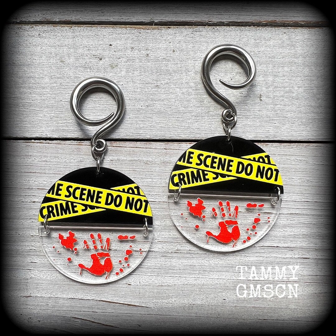 Crime Scene Earrings Halloween Earrings True Crime Earrings 6 Gauge Ear ...