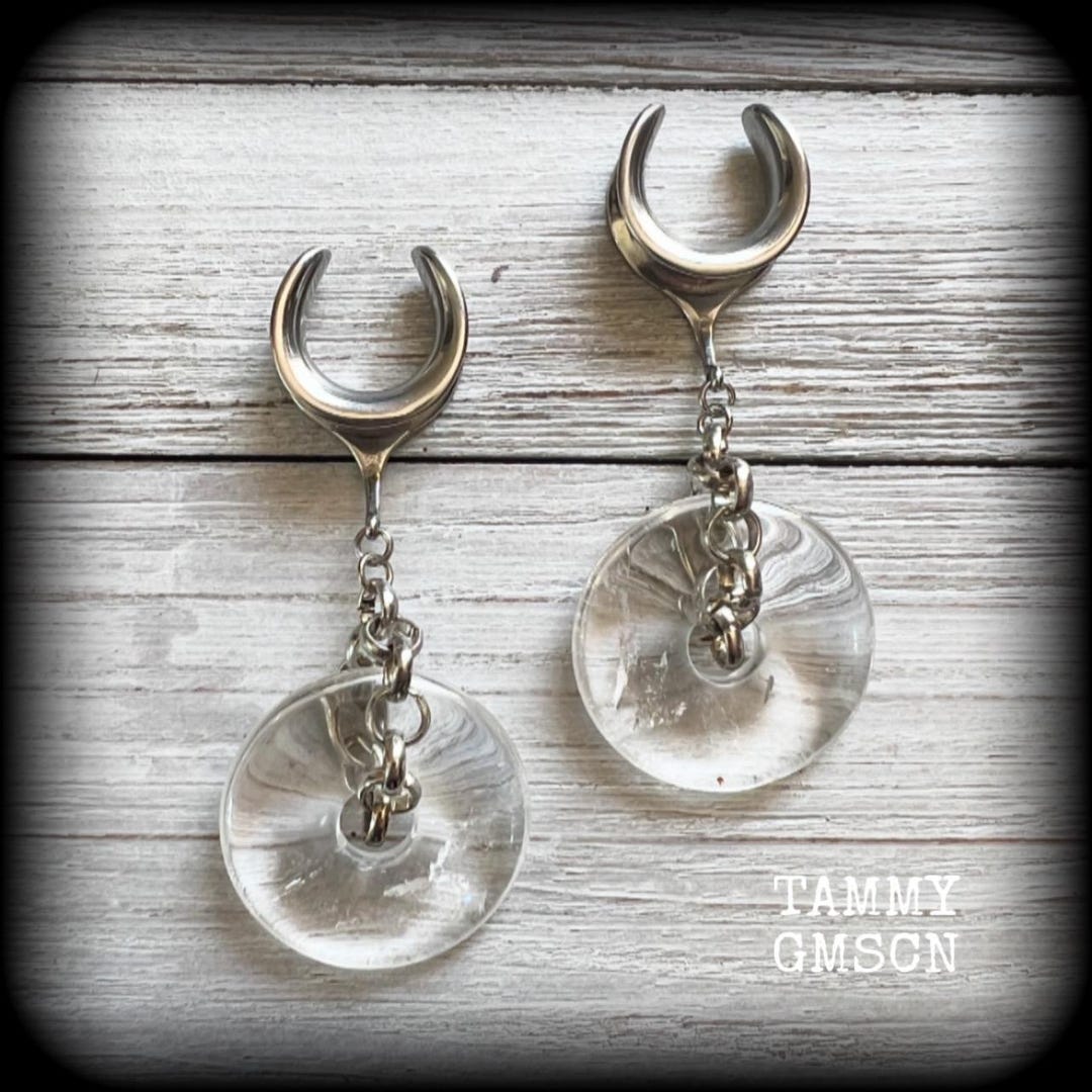 Clear Quartz Ear Weights 5/8” Gauge Ear Weights 16mm Ear Hangers ...