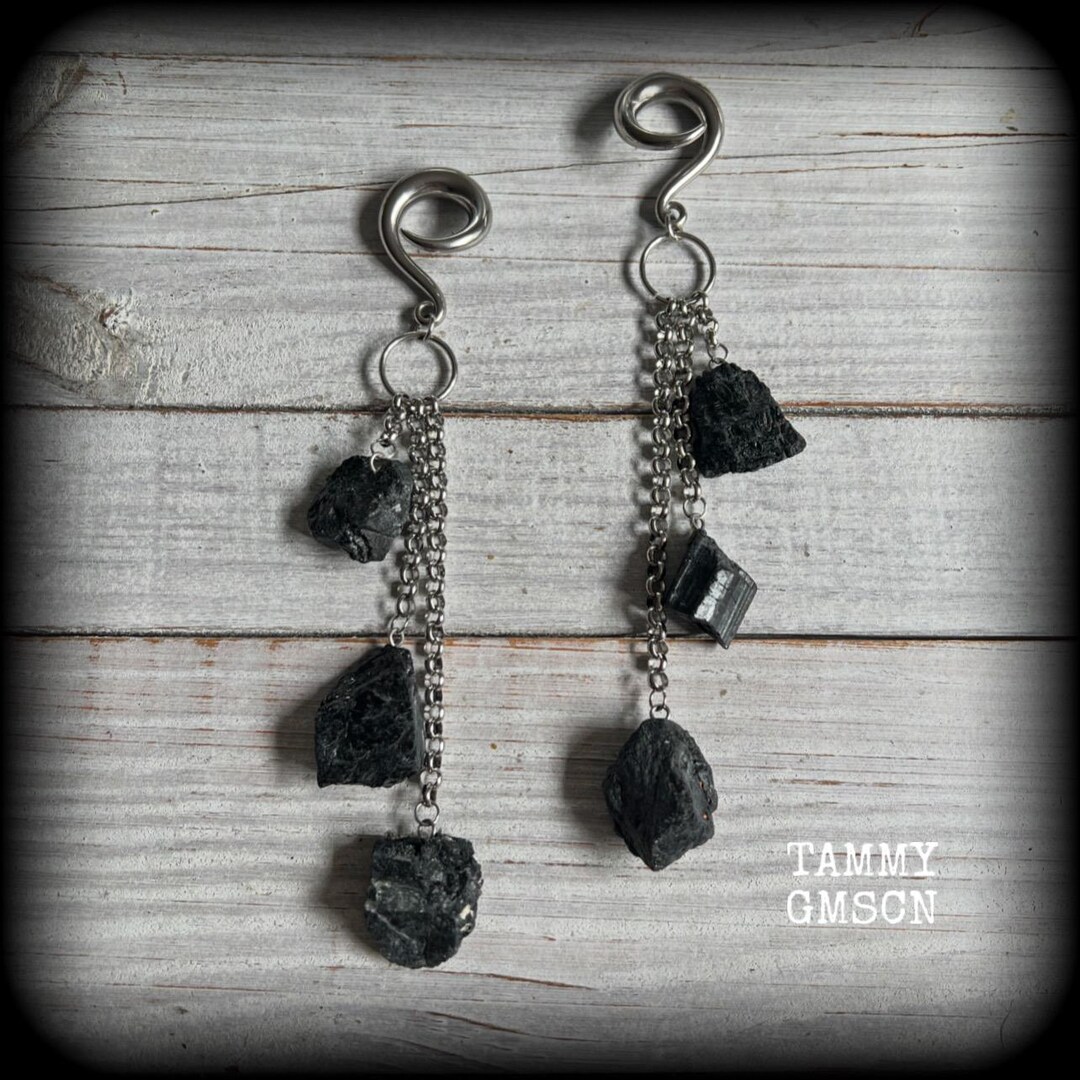 Black Tourmaline Ear Weights 2 Gauge Gemstone Ear Weights 8mm Raw ...