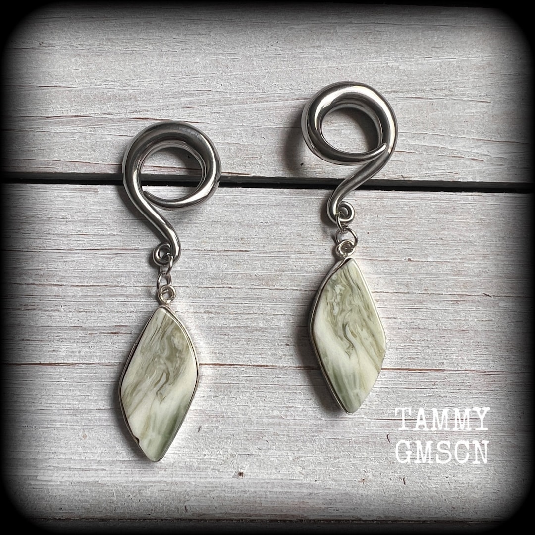 Serpentine Ear Gauges Green Gemstone Weights 2 Gauge Ear Weights Ear ...
