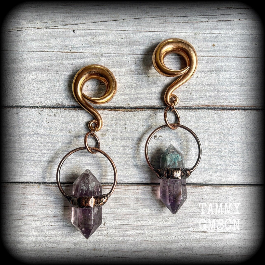 Fluorite Gauged Earrings 0 Gauge Ear Weights Gemstone Gauges Gemstone ...