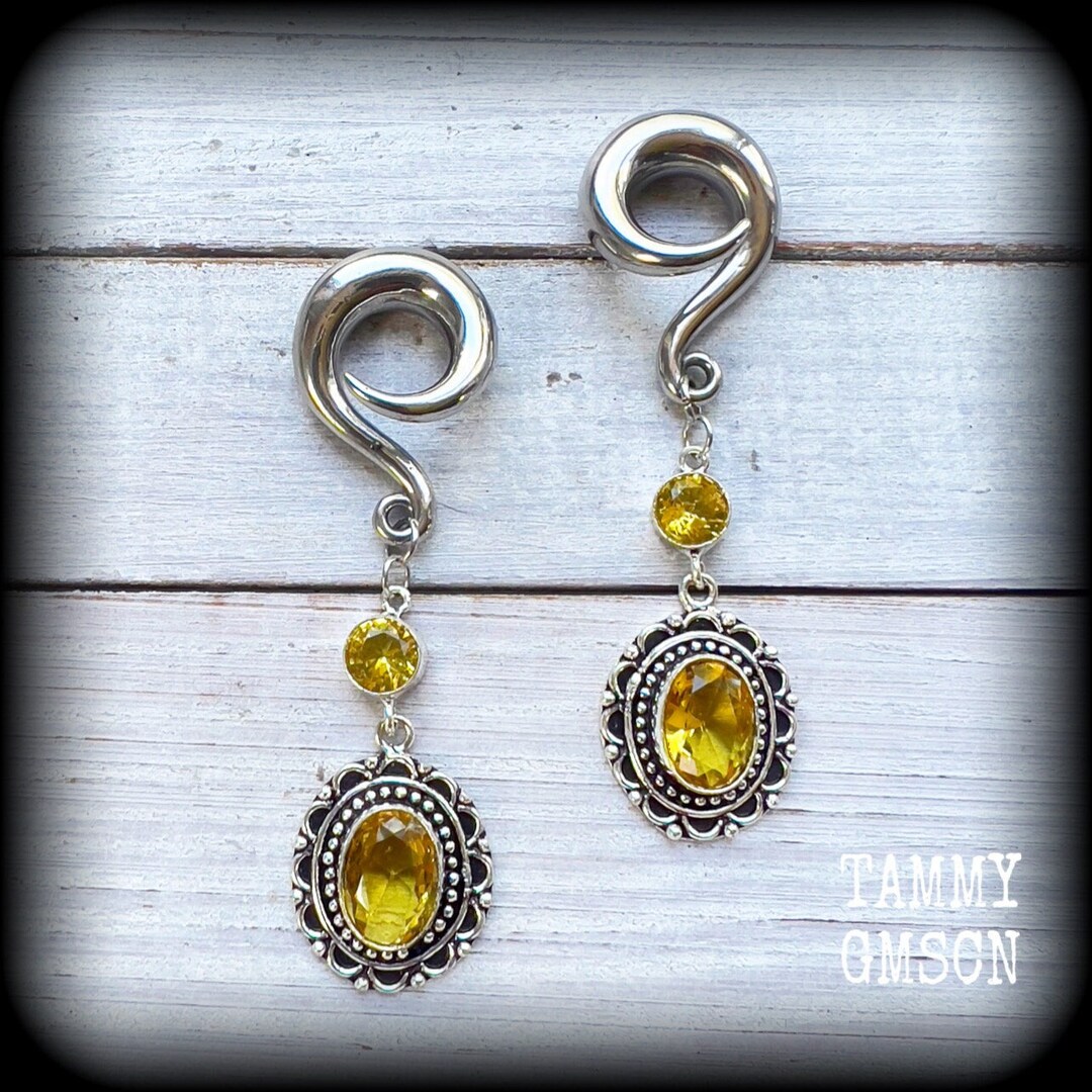 Yellow Citrine Gauged Earrings 0 Gauge Ear Weights Gemstone - Etsy