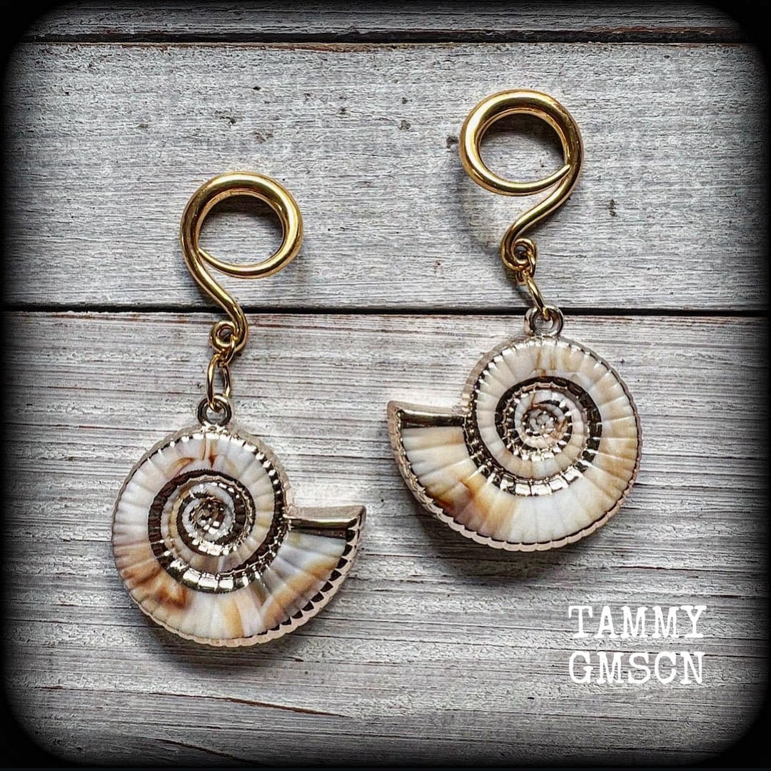 Nautilus Shell Gauged Earrings Sea Shell Ear Hangers 6 Gauge Ear ...