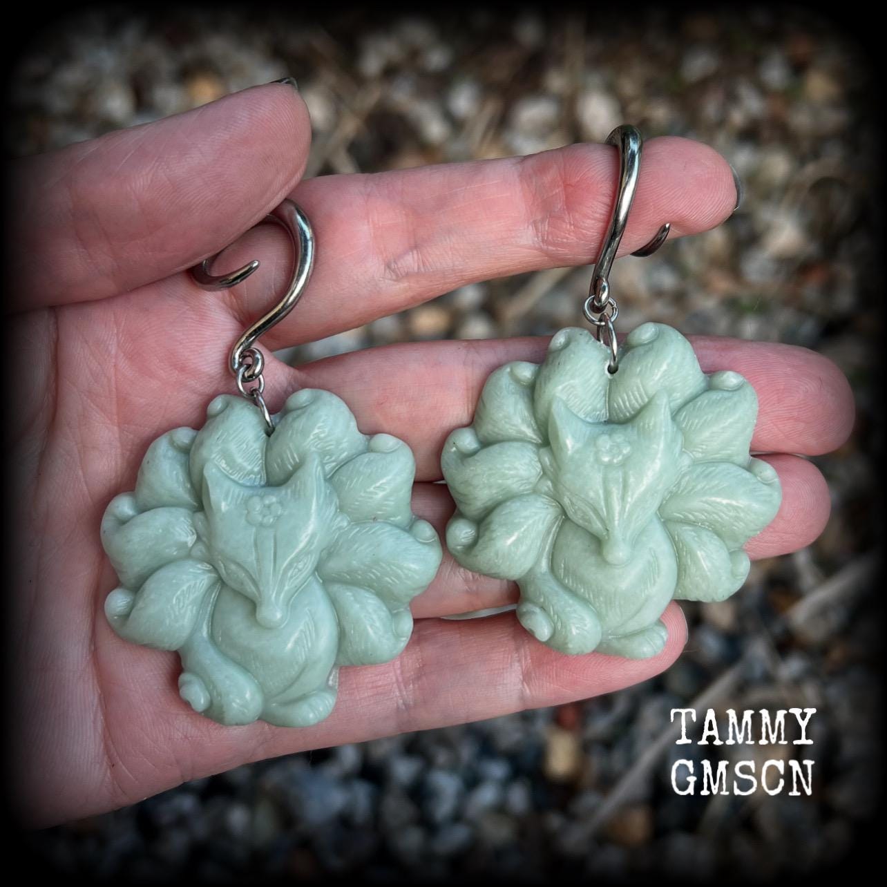 Nine Tailed Kitsune Earrings 6 Gauge Japanese Jade Ear Weights 4mm ...
