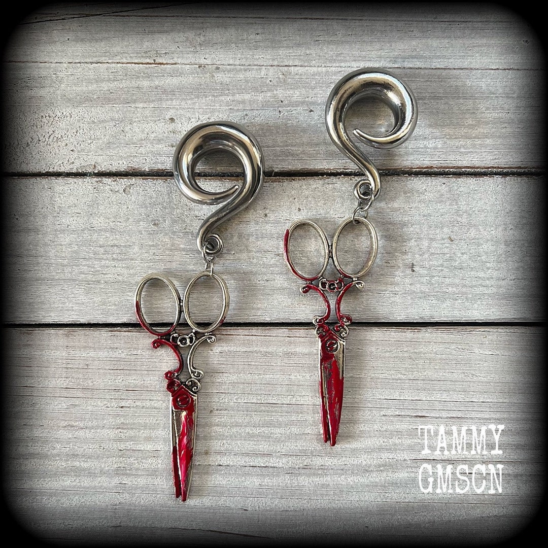 Scream Queen Psycho Scissors Earrings 0 Gauge Halloween Ear Weights 8mm ...