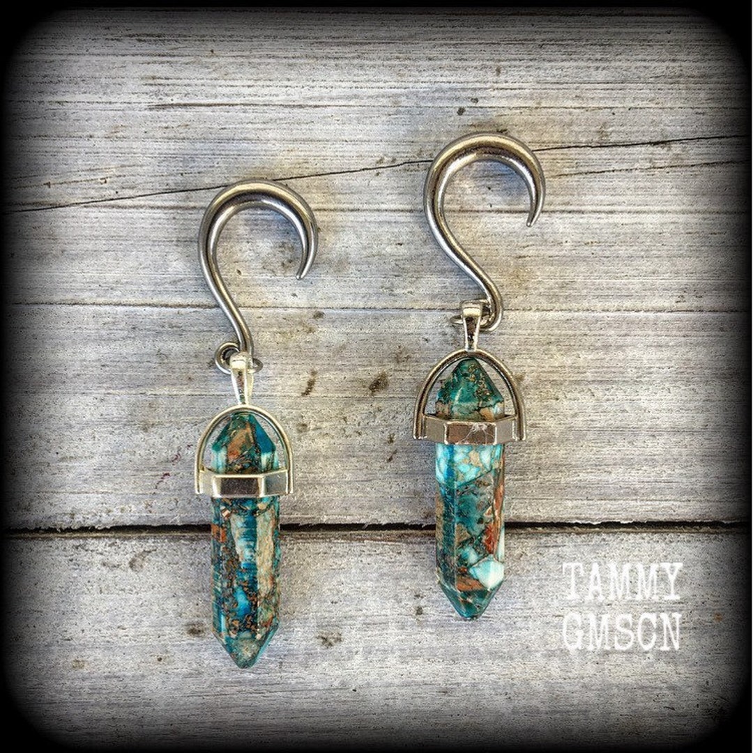 Ocean Jasper Ear Hangers 6 Gauge Ear Weights Sea Jasper Earrings ...