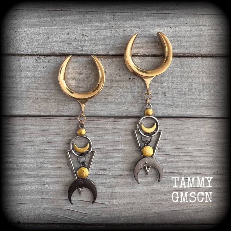 Inverted Triangle and Crescent Moon Gauged Earrings 25mm Ear Weights ...