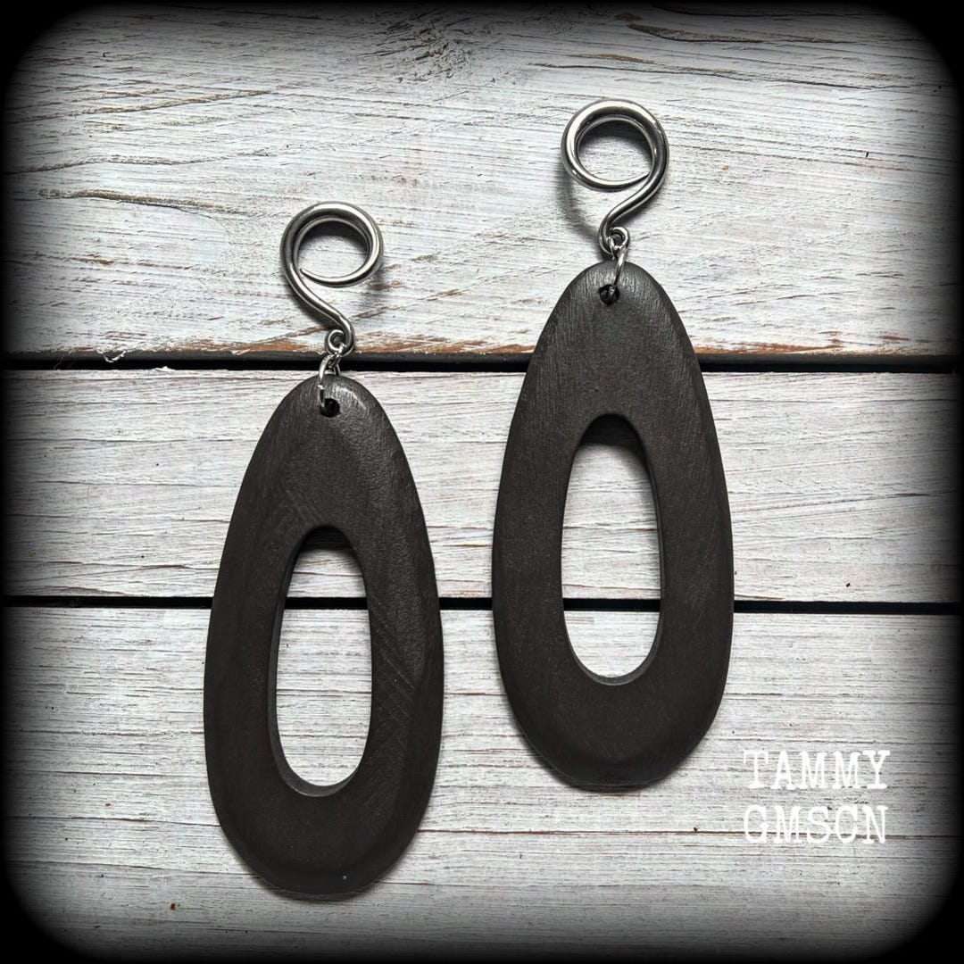 Wood Ear Hangers 6 Gauge Ear Weights Carved Wood Ear Weights 4mm Wood ...