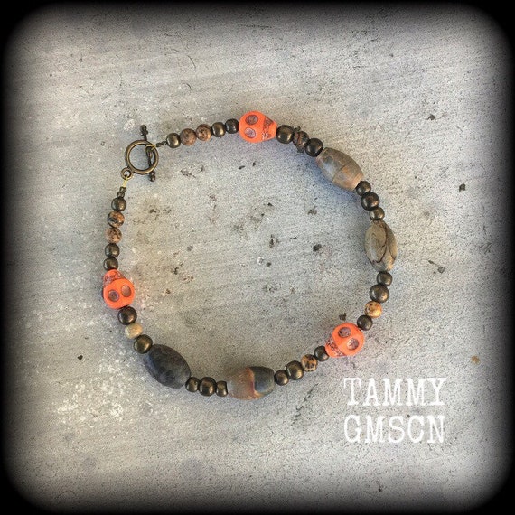 Voodoo bracelet Jasper bracelet Skull bracelet Los Muertos | Etsy
