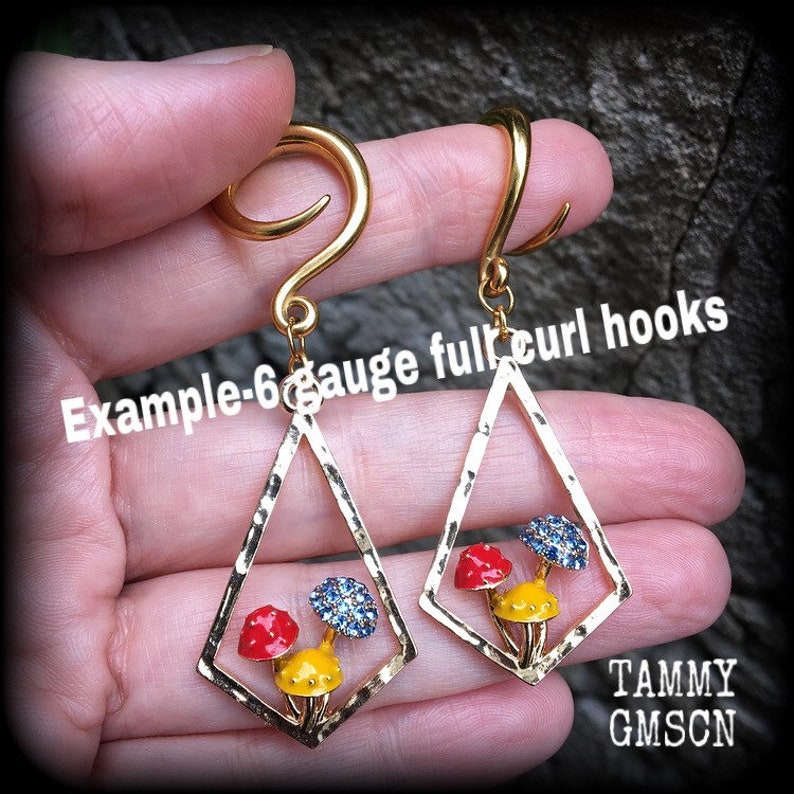 Mushroom Ear Hangers 6 Gauge Ear Weights 4mm Toadstool Ear Gauges ...