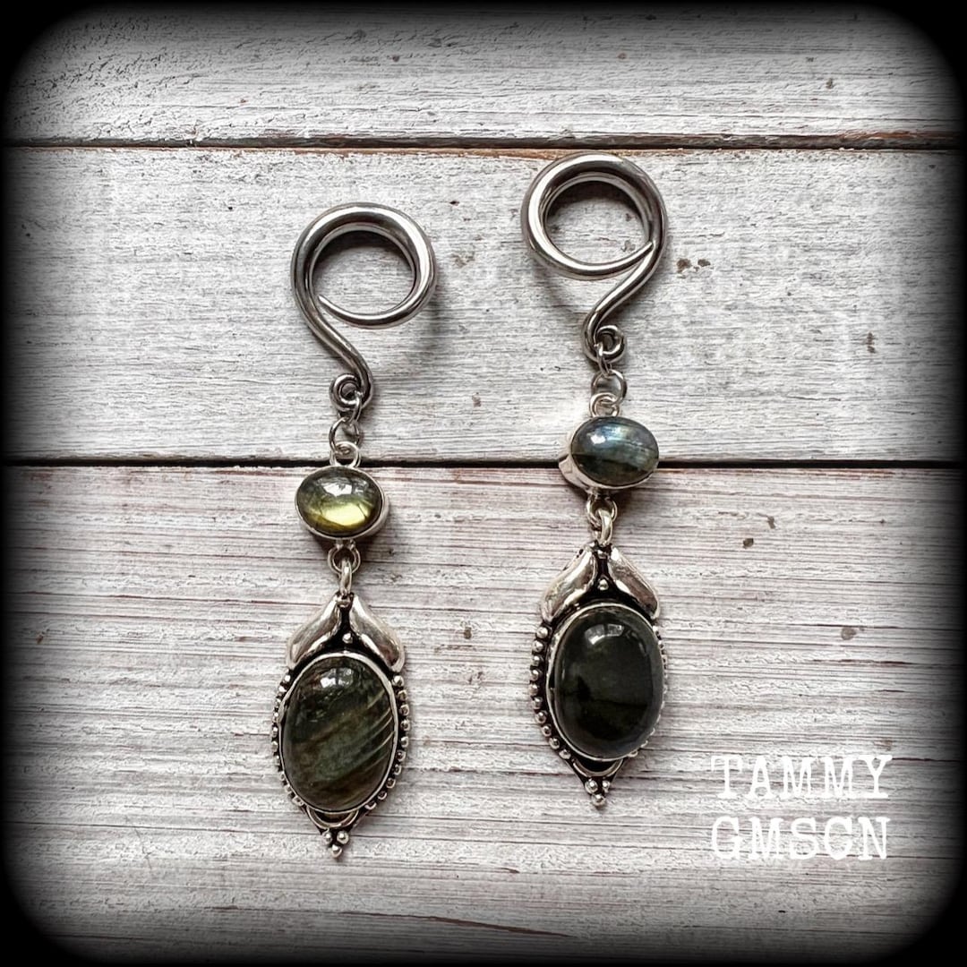 Labradorite Ear Weights 6 Gauge Ear Weights Gemstone Ear Hangers ...