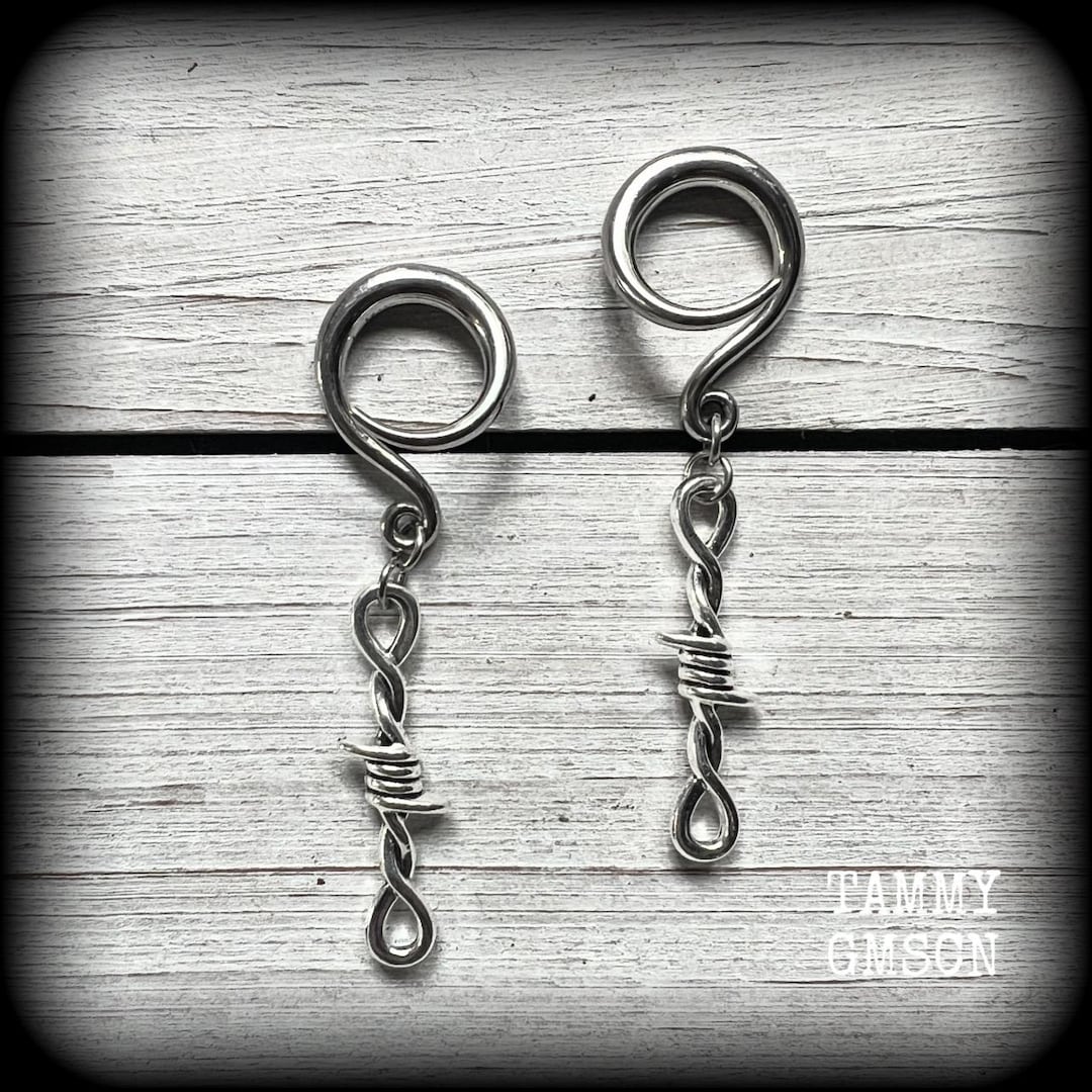 Barbed Wire Ear Hangers 6 Gauge Ear Weights Punk Rock Gauged Earrings ...