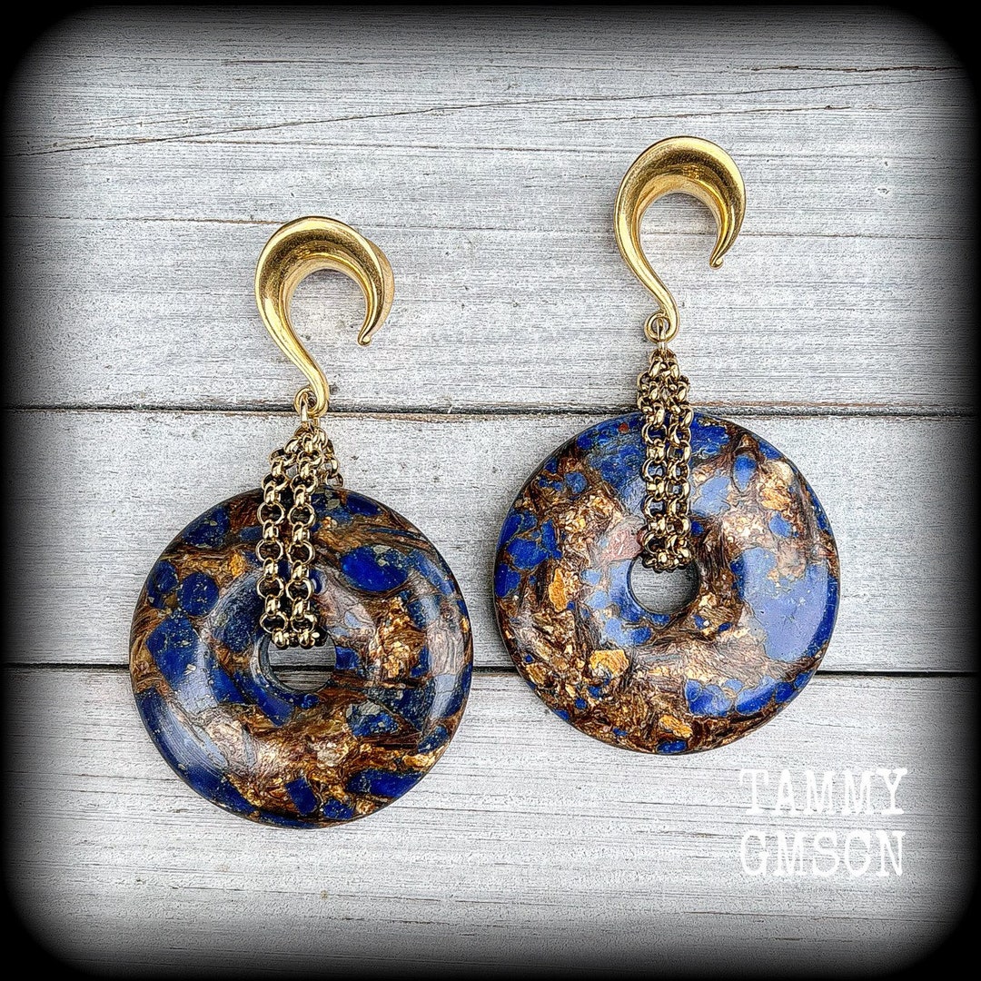 Lapis Lazuli and Bronzite Ear Hangers 5/8” Gemstone Ear Weights 16mm ...