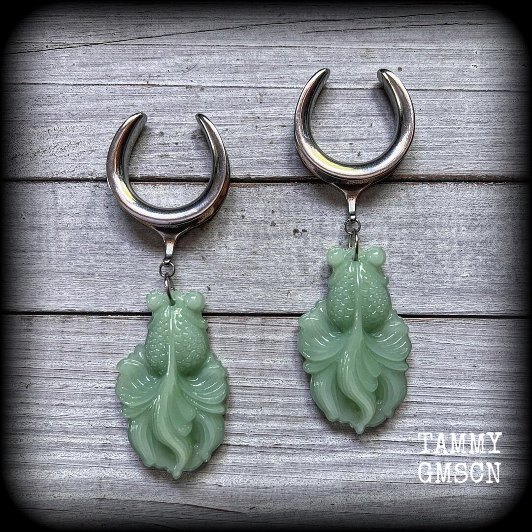 Jade Koi Fish Gauged Earrings Jade Earrings 1.18” Gauge Ear Weights ...