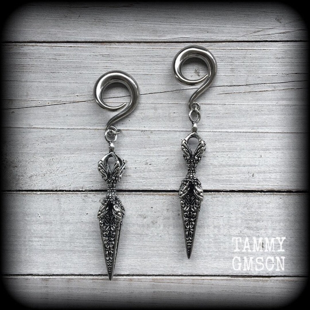 Vajra Dagger Earrings Phurba Dagger 2 Gauge Ear Weights Ear Hangers ...