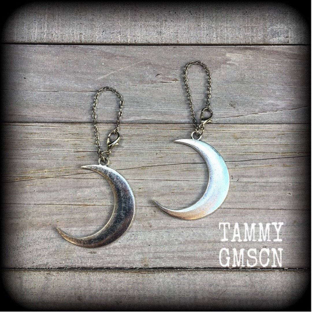 Crescent Moon Tunnel Dangles 6 Gauge Ear Weights Tunnel Earrings Body ...