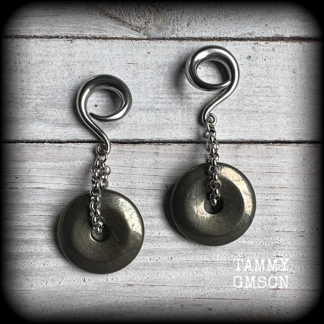 Pyrite Ear Weights 2 Gauge Gemstone Ear Weights 6mm Lobe Hangers 2 ...