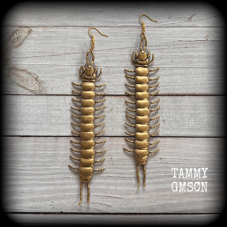 Articulated Centipede Earrings Brass Millipede Earrings Bugs Earrings ...