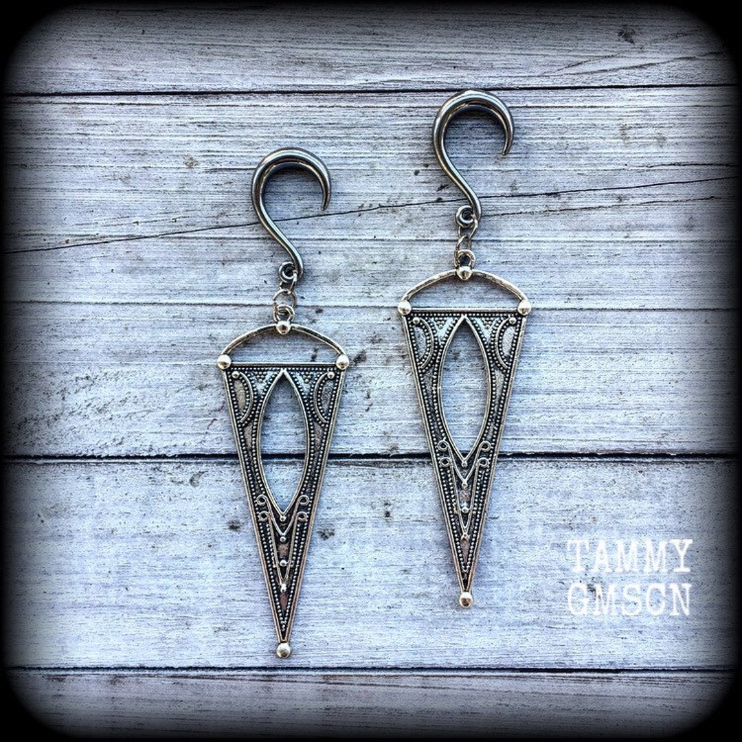 Gothic Ear Gauges 6 Gauge Ear Weights Ornate Triangle Ear Hangers ...
