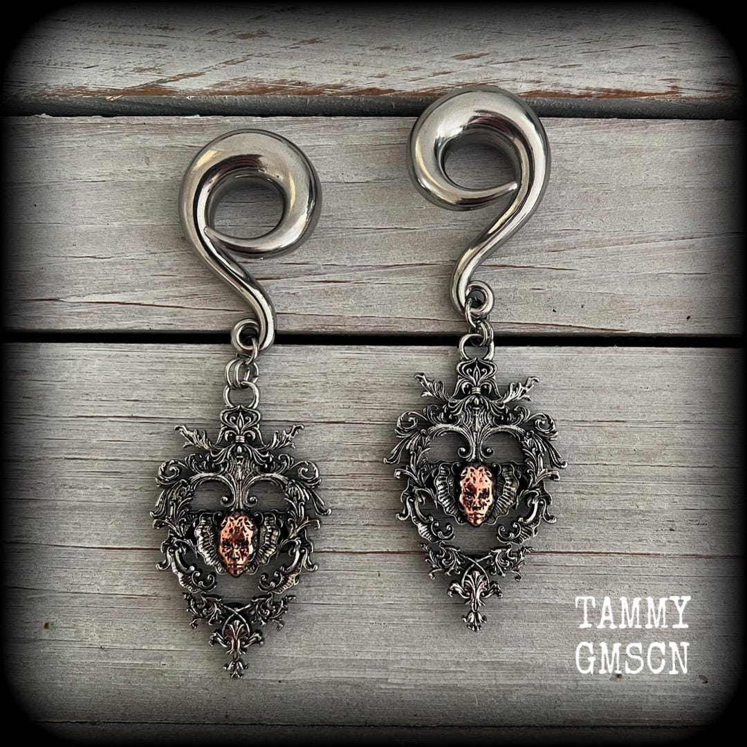 Silver Ear Weights 00 Gauge Ear Weights Gothic Vampire Ear Hangers 10mm ...