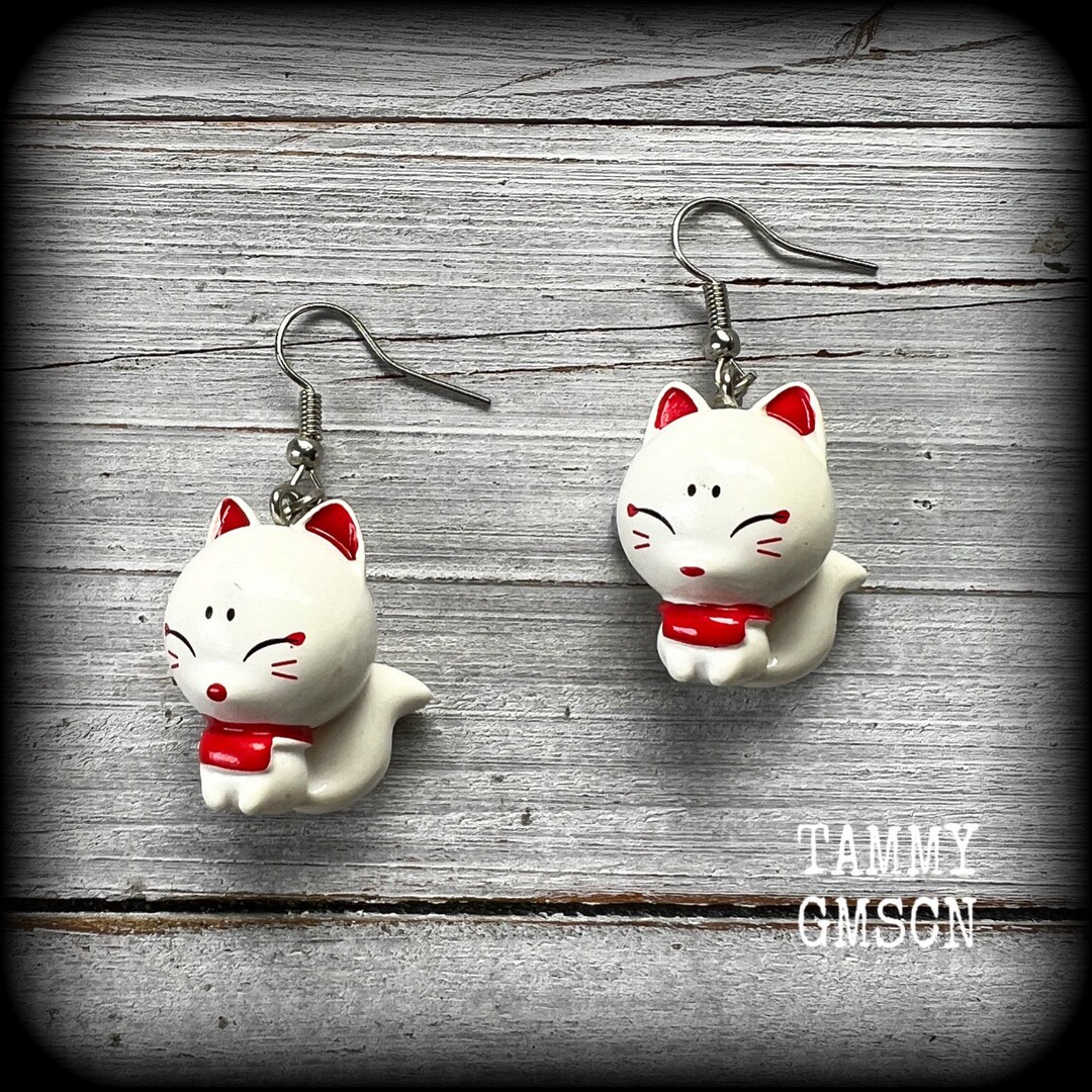 Japanese Fox Earrings Kitsune Earrings White Fox Earrings Inari Okami ...