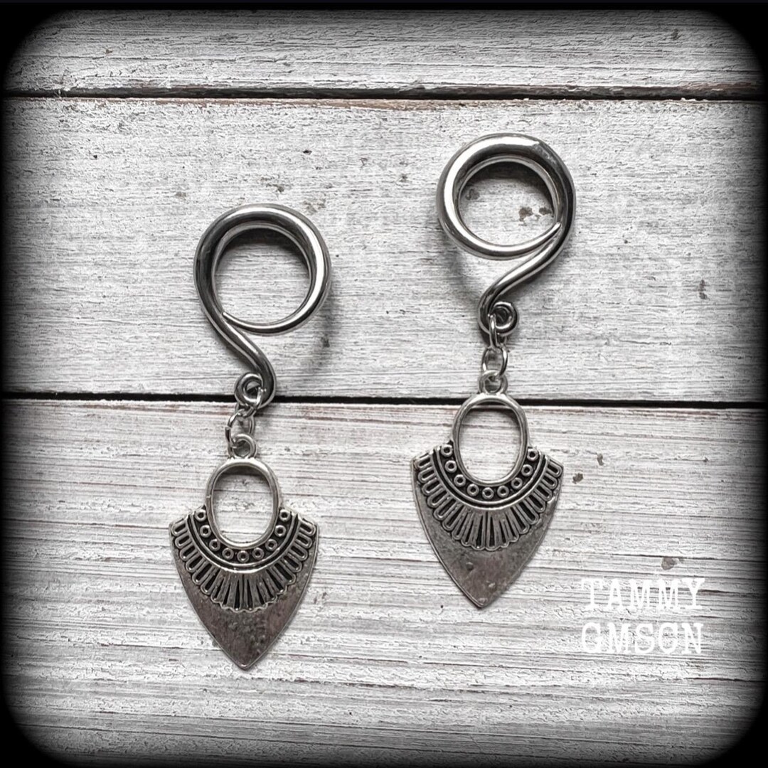Tribal Ear Weights Ishtar 6 Gauge Ear Weights Antique Silver Ear ...