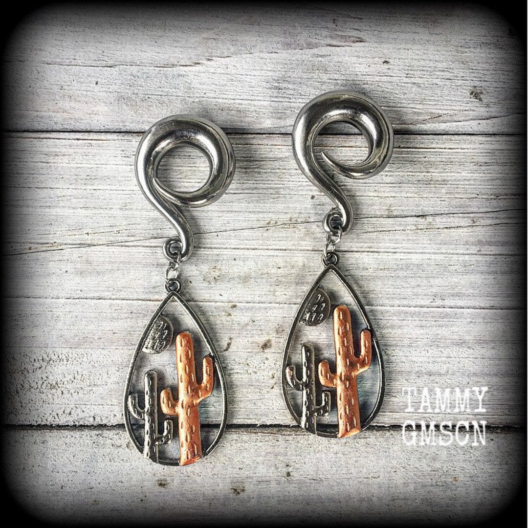 Cactus Lobe Hangers 0 Gauge Ear Weights Cactus Earrings 8mm Gauged ...