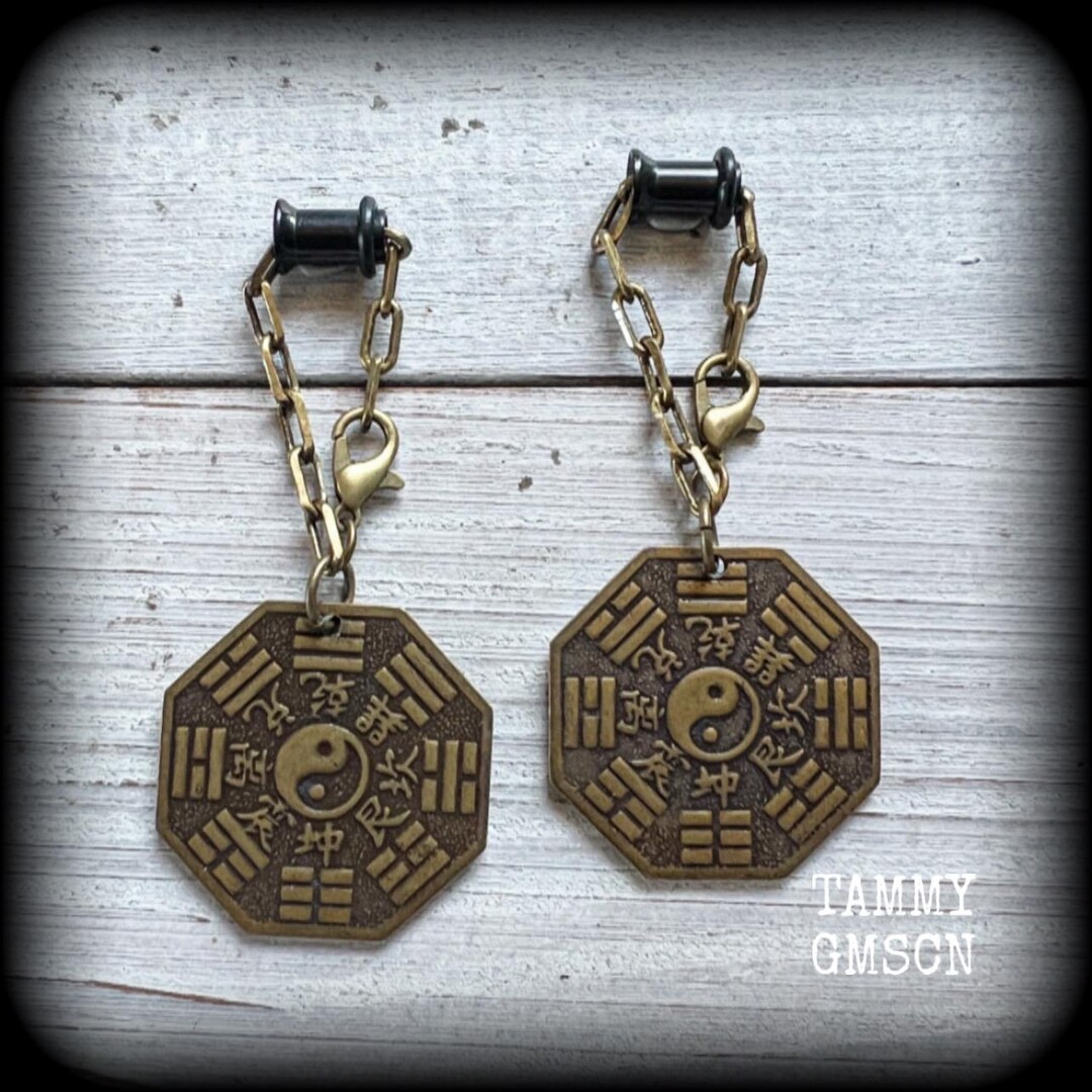 Brass Tao Pendant Chain Ear Weights TUNNELS INCLUDED All Sizes 5mm Ear ...
