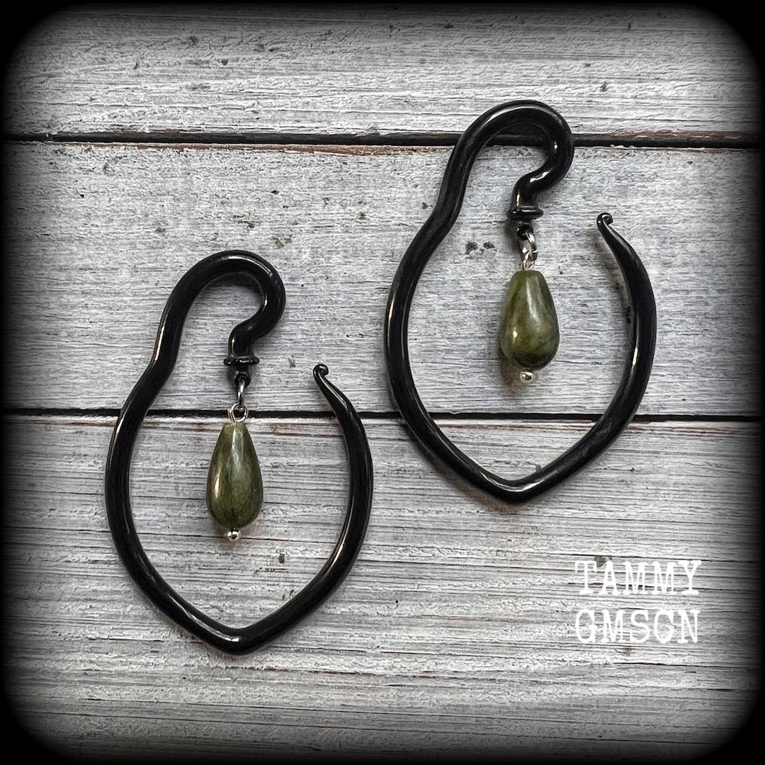 Green Jade Tear Drop Ear Hangers 6 Gauge Gemstone Ear Weights 6 Gauge ...
