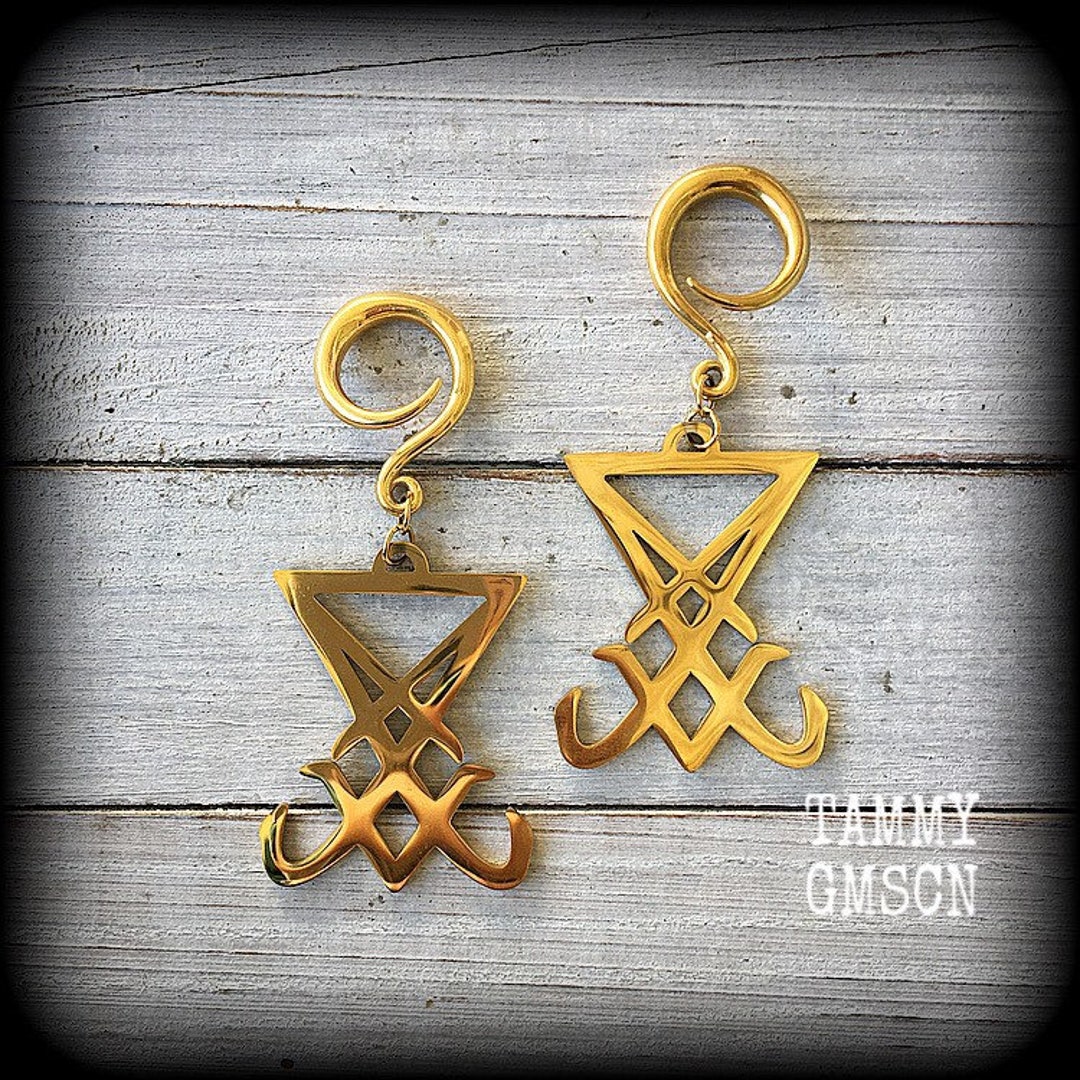 Sigil of Lucifer Earrings 6 Gauge Ear Weights Church of Satan Body ...