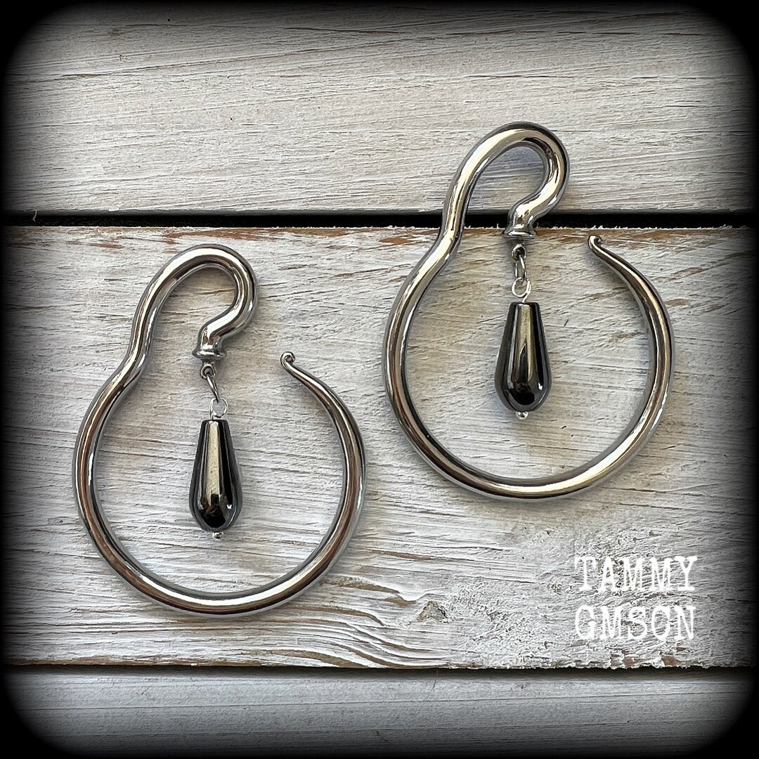 Gemstone Ear Hangers Hematite Ear Gauges 6 Gauge Ear Weights Body ...