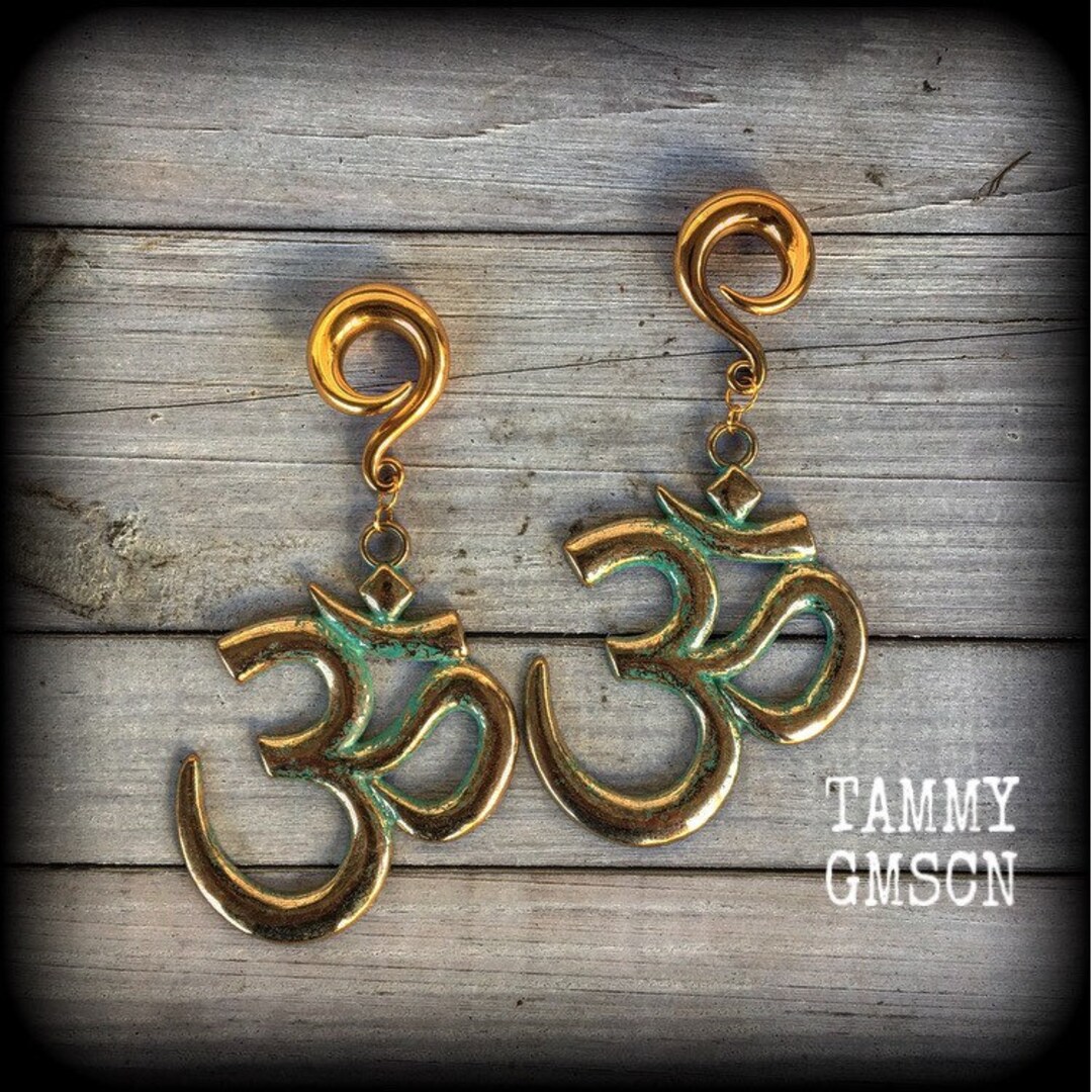 Ohm Ear Hangers 0 Gauge Ear Weights 8mm Chakra Ear Hangers Body Jewelry ...