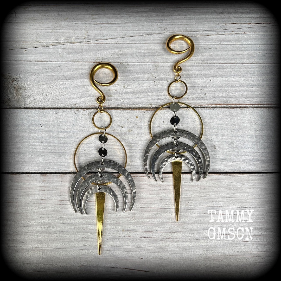 Crescent Moon Gauged Earrings 6 Gauge Ear Weights Geometric Ear Gauges ...