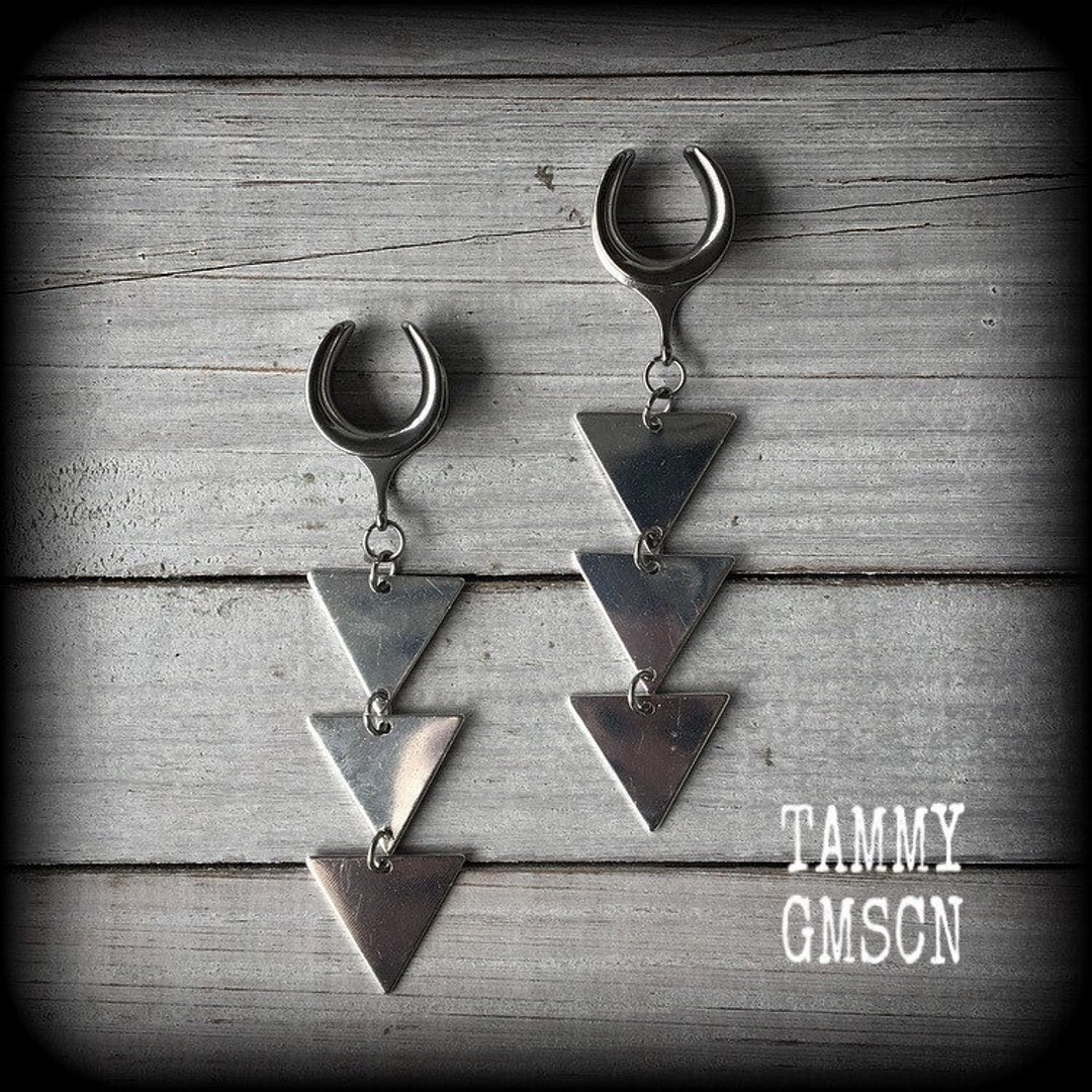 Triangle Earrings 19mm Ear Weights Geometric Ear Weights Ear Hangers ...