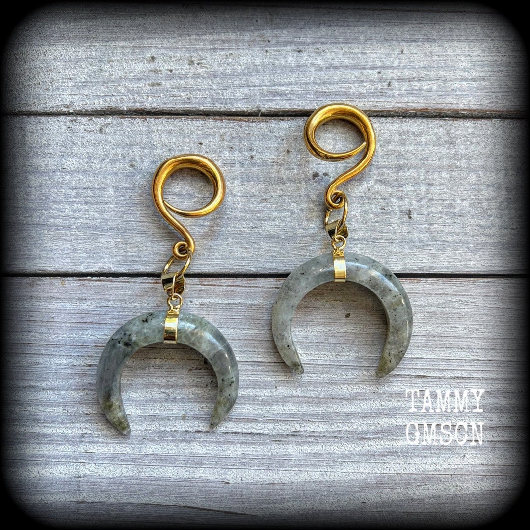 Labradorite Gauged Earrings Double Horn Earrings 6 Gauge Ear Weights ...