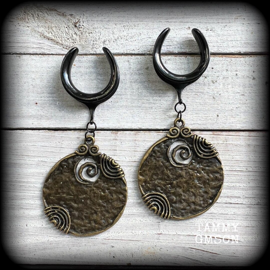Bronze Ear Hangers 3/4” Bronze Disc Ear Weights Ogoun Tribal Ear ...