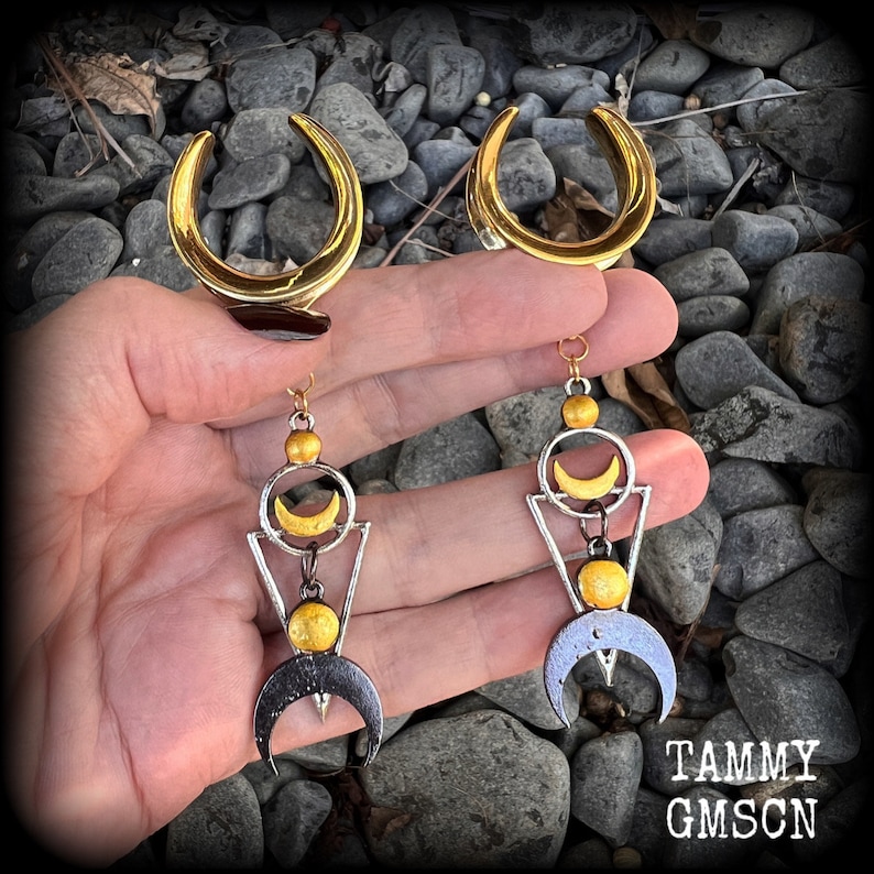 Inverted Triangle and Crescent Moon Gauged Earrings 25mm Ear Weights ...