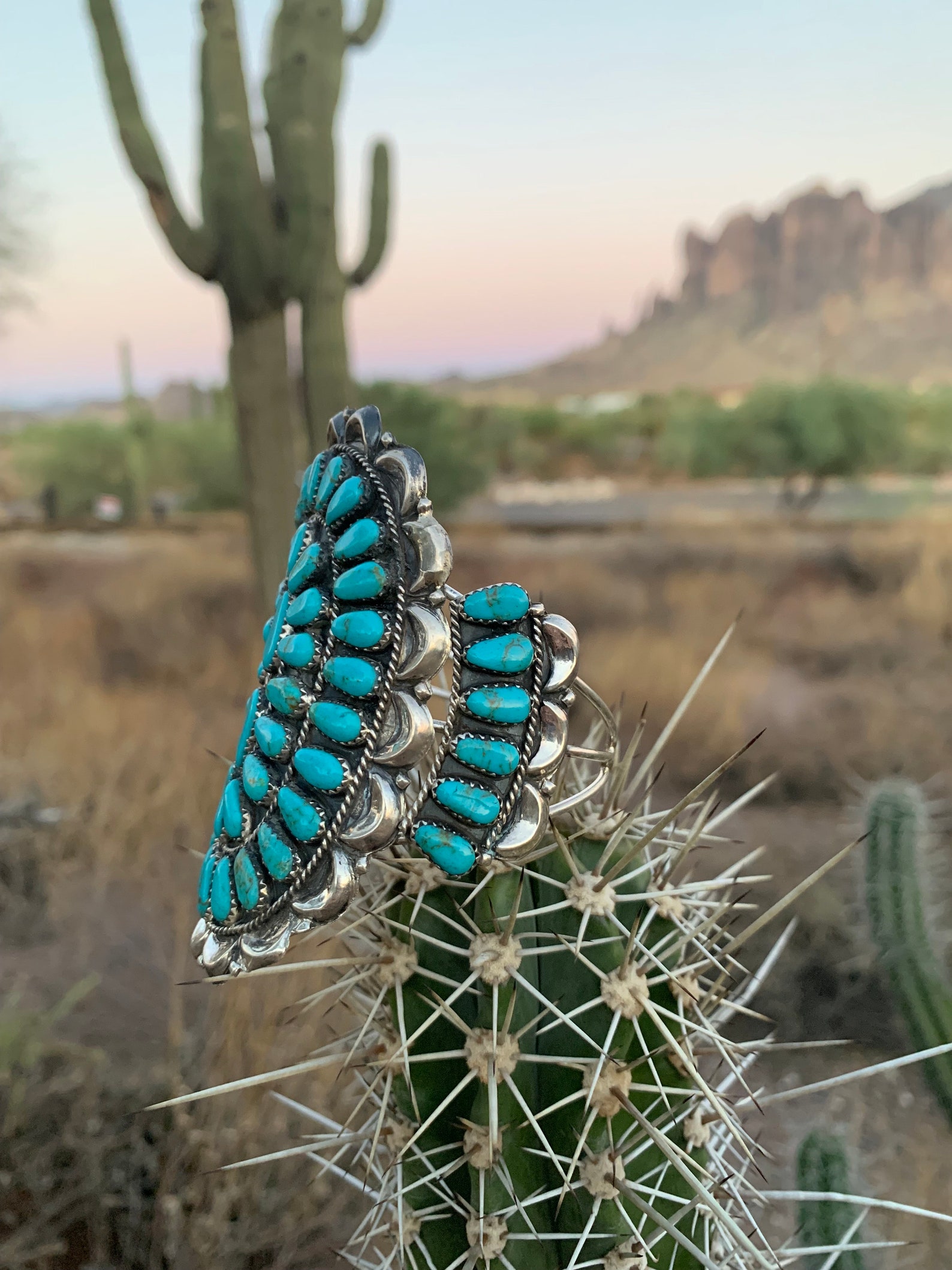 Large Turquoise Cluster Cuff Statement Bracelet, Sterling Silver see ...